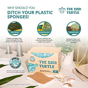 The Dish Turtle 10 Pack Biodegradable Dish Sponges and 100% Compostable; Natural Materials, Silicone, Stink Resistant, Quick Drying, Multiuse, Recyclable