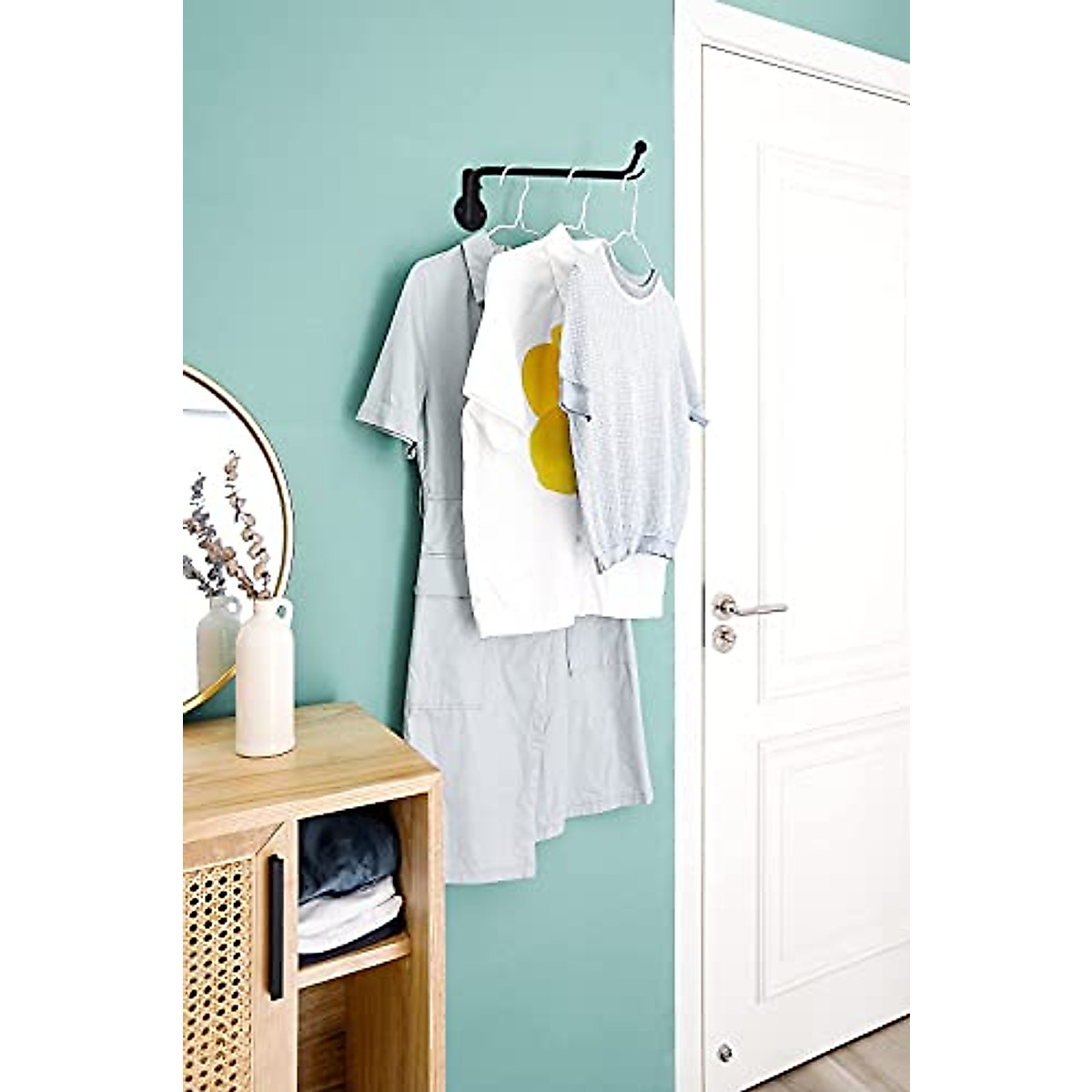 Mkono Hat Rack for Wall Baseball Cap Organizer Set of 2 and Wall Mounted Clothes Hanger with Swing Arm Set of 2