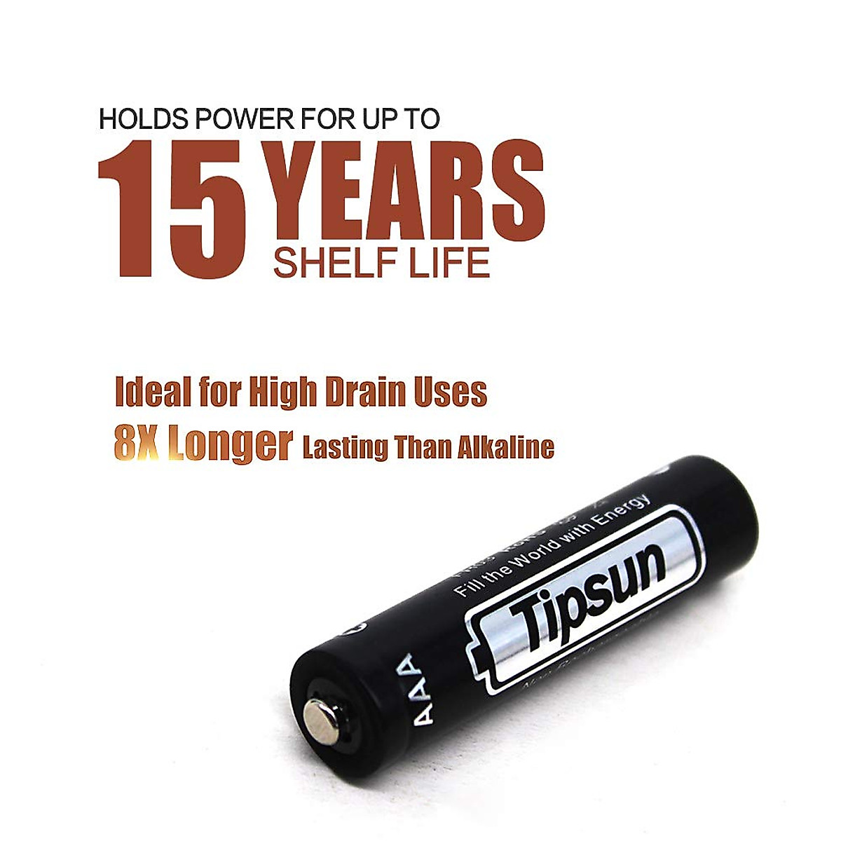 Tipsun AAA Lithium Batteries, Longer Lasting Energy FR03 Battery, 1100mAh Lithium Cells 12pack