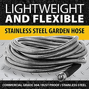 Bionic Steel 25 Foot Garden Hose 304 Stainless Steel Metal Hose – Super Tough & Flexible Water Hose, Lightweight, Crush Resistant Aluminum Fittings, Kink & Tangle Free, Rust Proof, Easy to Use & Store