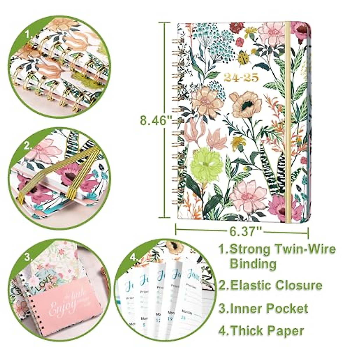 2024-2025 Academic Planner – Weekly ＆ Monthly Planner from Jul. 2024 – Jun. 2025, 6.4" x 8.5" with Tabs, Flexible Hardcover, Thick Paper, Strong Twin-Wire Binding, Back Pocket, Inspirational Quotes