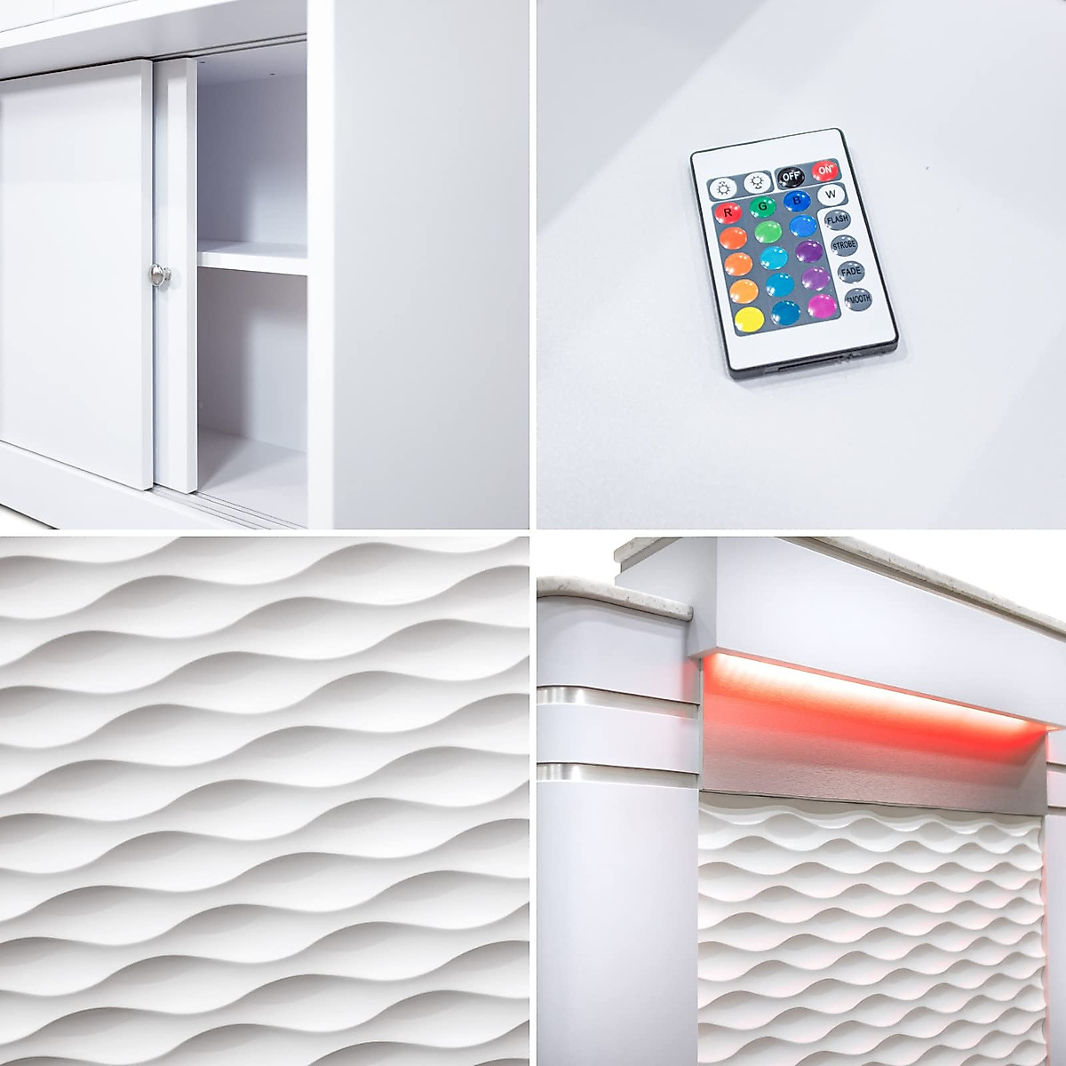 MAYAKOBA NAPA Reception Desk Square Table with LED Light and Marble Top, Office Restaurant Beauty Spa Salon Furniture, Luxe White/Silver Accents