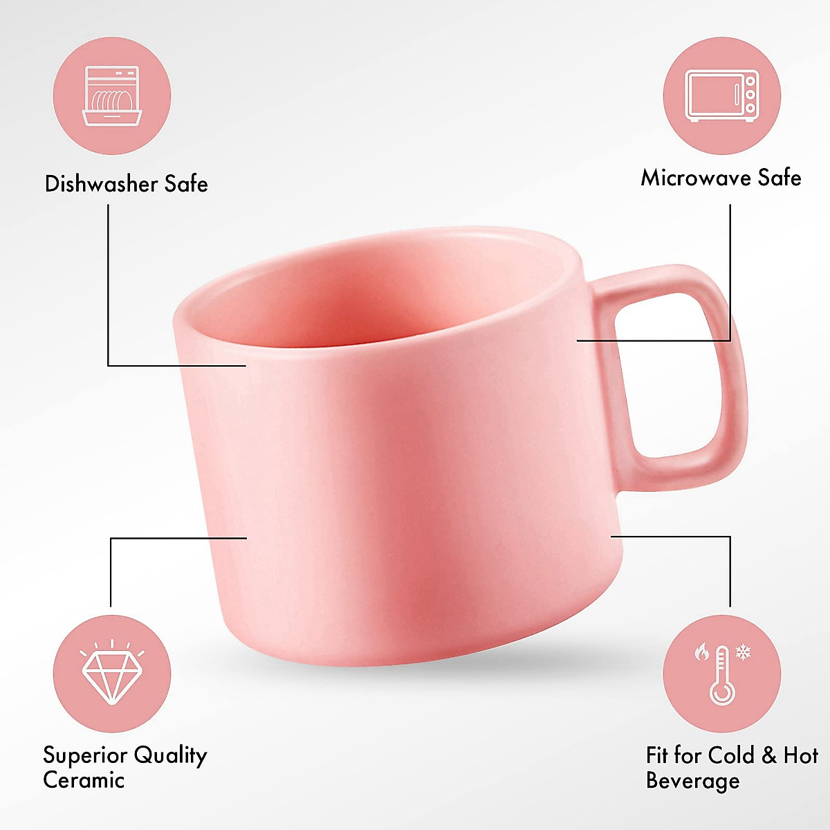 VOBAGA Coffee Mug 11 oz Tea Cup with Flat-Bottom Warming Coffee Milk for Office and Home（Pink
