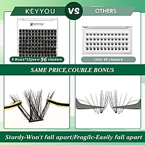 Lash Clusters,96 Pcs Cluster Lashes C Curl 10mm DIY Lash Extensions Eyelash Clusters,KEYYOU Volume Wispy Individual Lashes Soft&Comfortable Easy DIY at Home(Y01,C-10mm)
