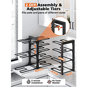 MUDEELA Adjustable 8-Tier Iron Pots and Pans Organizer for Cabinet, Silver, Protective Kitchen Storage