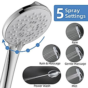 TEYOON 5-mode Handheld Shower Head with 6 ft. Stainless Steel Hose and Adjustable Bracket, Premium Chrome