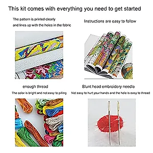 Maydear Stamped Cross Stitch Kits, Needlepoint Embroidery Kits for Beginner Kids or Adults, 14CT 2 Strands DIY Easy Counted Cross Stitch Kit - Three Cats 15.4×11.4 inch