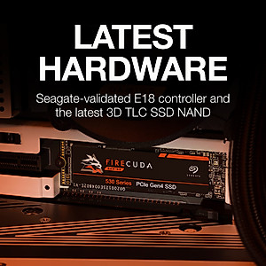 Seagate FireCuda 530, 1TB, Internal SSD, M,2 PCIe 4th Gen 4 NVMe 1.4, 7300MB/s, 3D TLC NAND, 1,275 TBW, 1.8M Hours MTBF, for PC, 3 Year Rescue Services (ZP1000GM3A013)