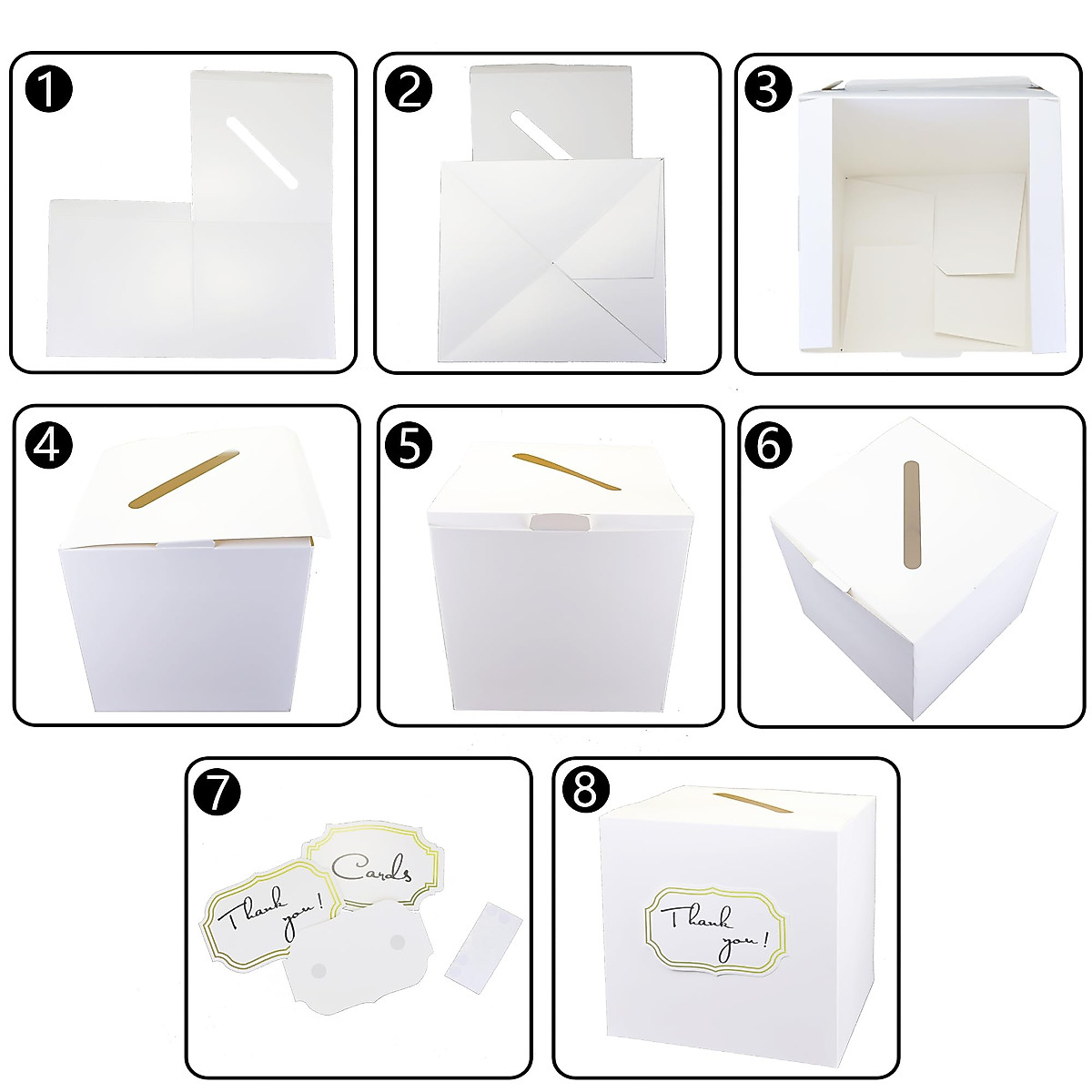 OIIVPOK White Card Box, 8.66in Card Box for Party, Wedding Card Box with 10pc Cards and 6pc Cards Stickers, DIY Gift Card Box for Wedding, Graduation, Birthday, Party Decoration Supplies