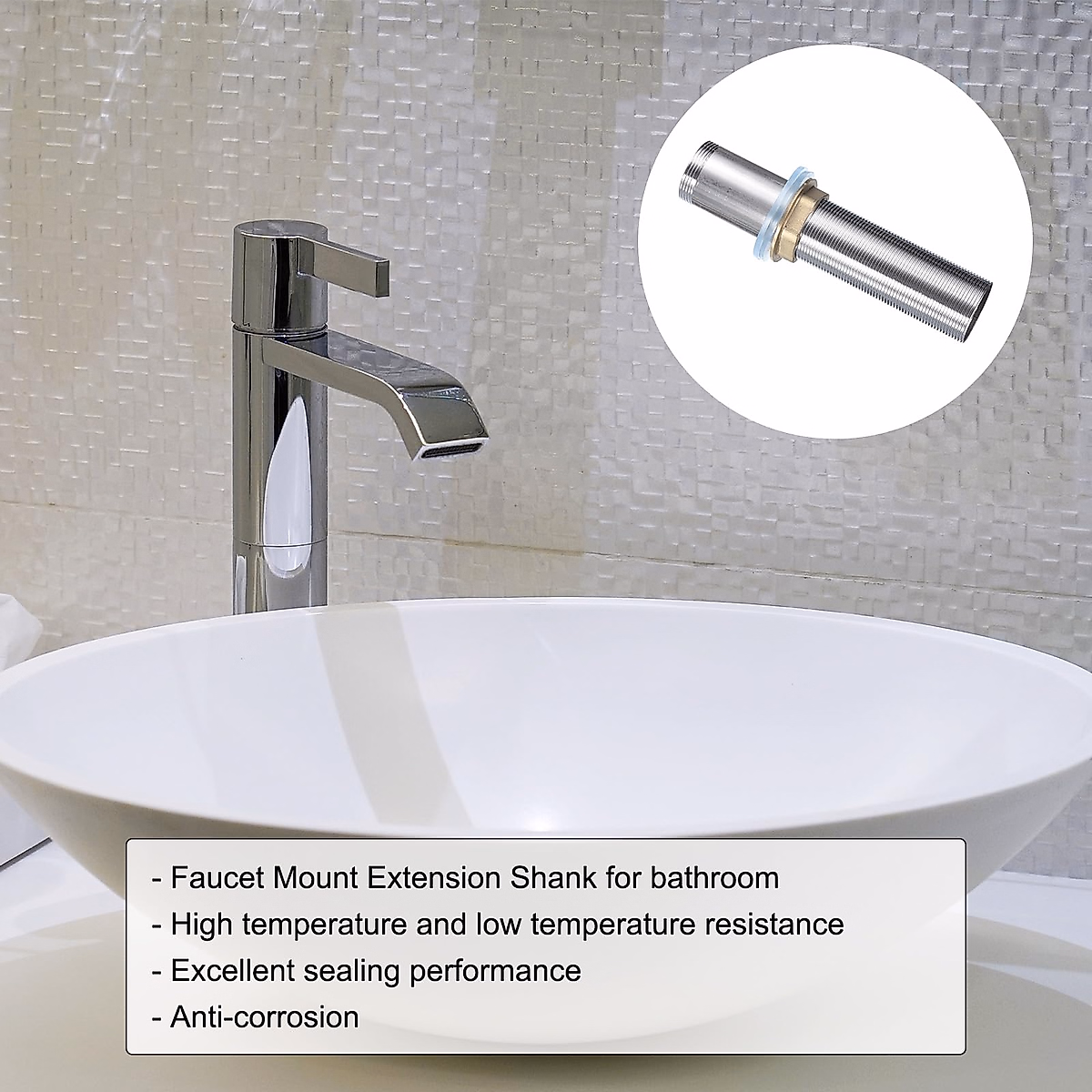 uxcell 6" Faucet Mount Extension Shank Stainless Steel Threaded Pipe Lengthen Mounting Shank Lengthen Fixed High Foot with Nut and Gasket 1PCS