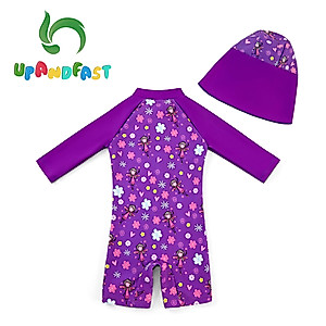 upandfast Baby Swimsuits UPF 50+ Sun Protection Long Sleeve One Piece Zip Swimwear(Purple, 6-9 Months)