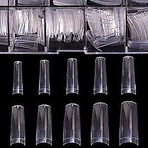 Clear Acrylic French Nail Tip BTArtbox 500pcs Half Cover Fake/False Nail with Case for Dip Powder Nail Salons and DIY Nail Art, 10 Sizes