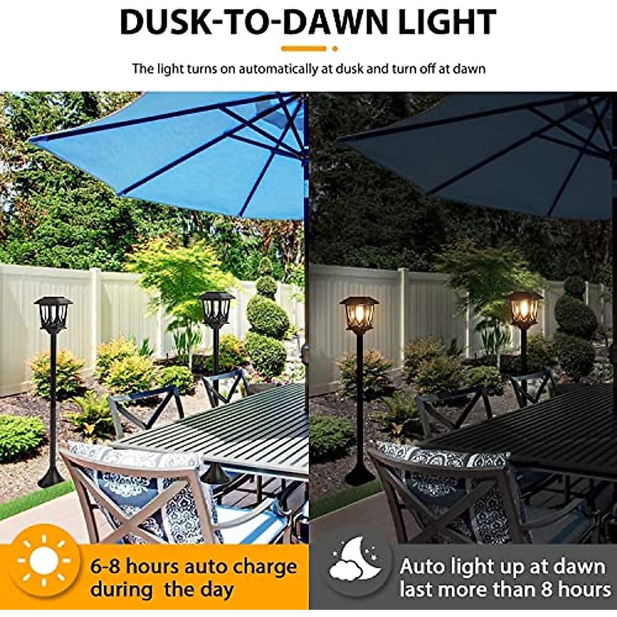 PASAMIC 2 Pack 44" Solar Lamp Post Lights Outdoor, Floor Lamp, Waterproof Solar Powered Lights for Garden, Lawn, Pathway, Yard, Front/Back Door, Warm White Solar Decorative Light, Replaceable Bulb