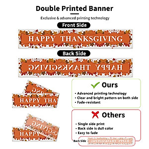 Large Happy Thanksgiving Decorations Banner Outdoor Yard Signs 120" x 20" Party Supplies Holiday Decor Fall Leaves Hanging Photo Backdrop Vivid Colors Welcome Garden Flag for House Fence Garage Baclony Door Porch Home Decor