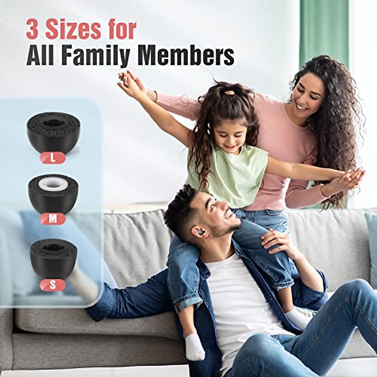 Memory Foam Tips for Samsung Galaxy Buds Pro / Plus / Jabra Elite 85t, No Silicone Eartips Pain, Anti-Slip Replacement Ear Tips, Fit in The Charging Case, 3 Pairs (Assorted Sizes S/M/L, Black)