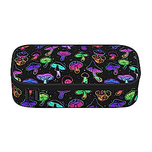 SUYGGCK Bright Psychedelic Mushrooms Pencil Case Large Capacity Pen Bag With Zipper Compartment Pencil Pouch Multifunction Stationary Bag For Boy Girl