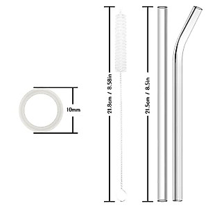 HAUTOCO 12 Pack Reusable Glass Straws Clear Drinking Straw 8.5"x10mm, 6 Straight and 6 Bent Glass Straw with 2 Cleaning Brush for Hot/Frozen Drinks, Cocktail Smoothies Tea Milkshakes, Dishwasher Safe