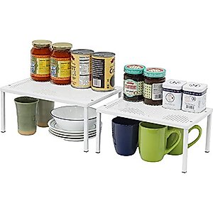 SimpleHouseware Expandable Stackable Kitchen Cabinet and Counter Shelf Organizer, White