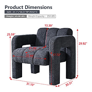 Vliekcy 31" Boucle Accent Chair, Contemporary Designed Armchair,Upholstered Vanity Chair, Leisure Lounge Chair Reading Side Chairs for Living Room, Bedrooms, Office, Dark Gray