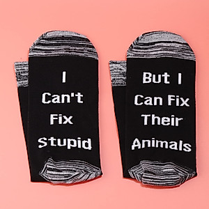 LEVLO Veterinarian Gifts I Can't Fix Stupid But I Can Fix Their Animals Socks Medical Veterinary Practitioner Vet Gift (2 Pairs/Set - Mid Calf - 1)