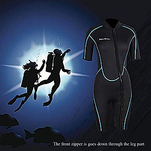 Seaskin 2 Pieces Shorty Wetsuit, 3mm Mens Medium Size and Womens Small Size Diving Suit Front Zip Wetsuit for Diving Snorkeling Surfing Swimming