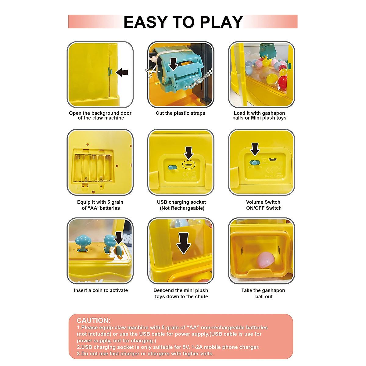 cxjoigxi Large Claw Machine for Kids Adults with Prizes, Adjustable Sound & Light, 2 Power Modes, Mini Candy Crane Vending Machines, Electronic Arcade Game Dispenser Toy for Girls Boys Gift - Bunny