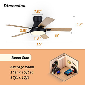 Avatar Controls Smart 50 inch Ceiling Fans Indoor with Light Remote Works with Alexa Google Voice, APP and Remote Control for Bedroom, 6 Speeds Reversible DC Motor, 1800LM LED Kit, 5 Wooden Blades