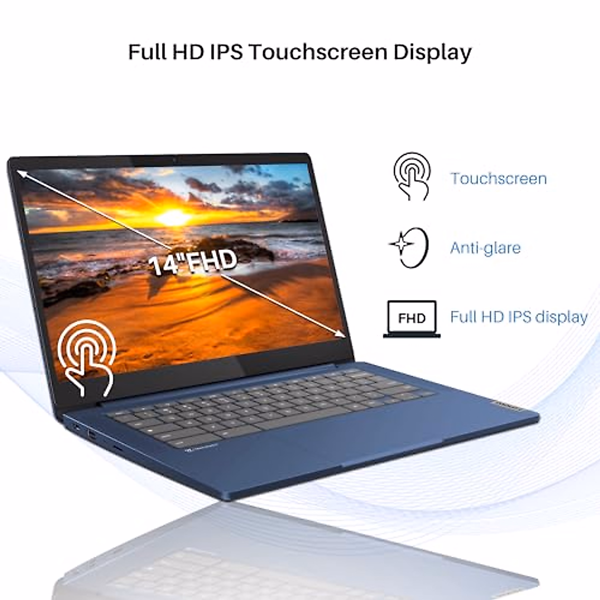 Lenovo 2023 Slim 3 Chromebook Laptop, 14" FHD Touch Screen for Student and Business, 8-Core MediaTek 520 Processor, 4GB RAM, 64GB eMMC, 13.5 H Long Battery Life, Wi-Fi 6, Webcam, Chrome OS