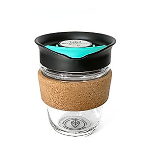 Reusable Glass Cup + Stainless steel Tea Infuser & Twist on Lid - Microwavable Travel Coffee Mug - Cork Sleeve - 18oz Portable Cold Brew maker - Loose Leaf Diffuser + Brewing Tumbler togo