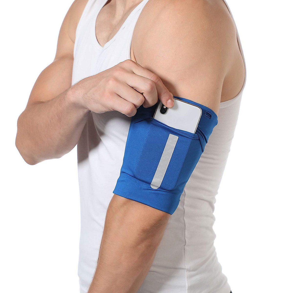 Ailzos Cell Phone Armband Exercise Arm Holder for iPhone 11 Pro/XR/XS/X/8/7/6 Plus iPod Android Galaxy S8 S9 S10 S20 Note 10/9/8, Pixel 2/3XL, Workout Phone Holder for Running, Jogging, Hiking, Blue M