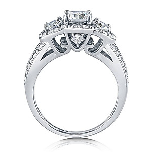 BERRICLE Sterling Silver 3-Stone Wedding Engagement Rings Round Cubic Zirconia CZ Split Shank Ring for Women, Rhodium Plated Size 8