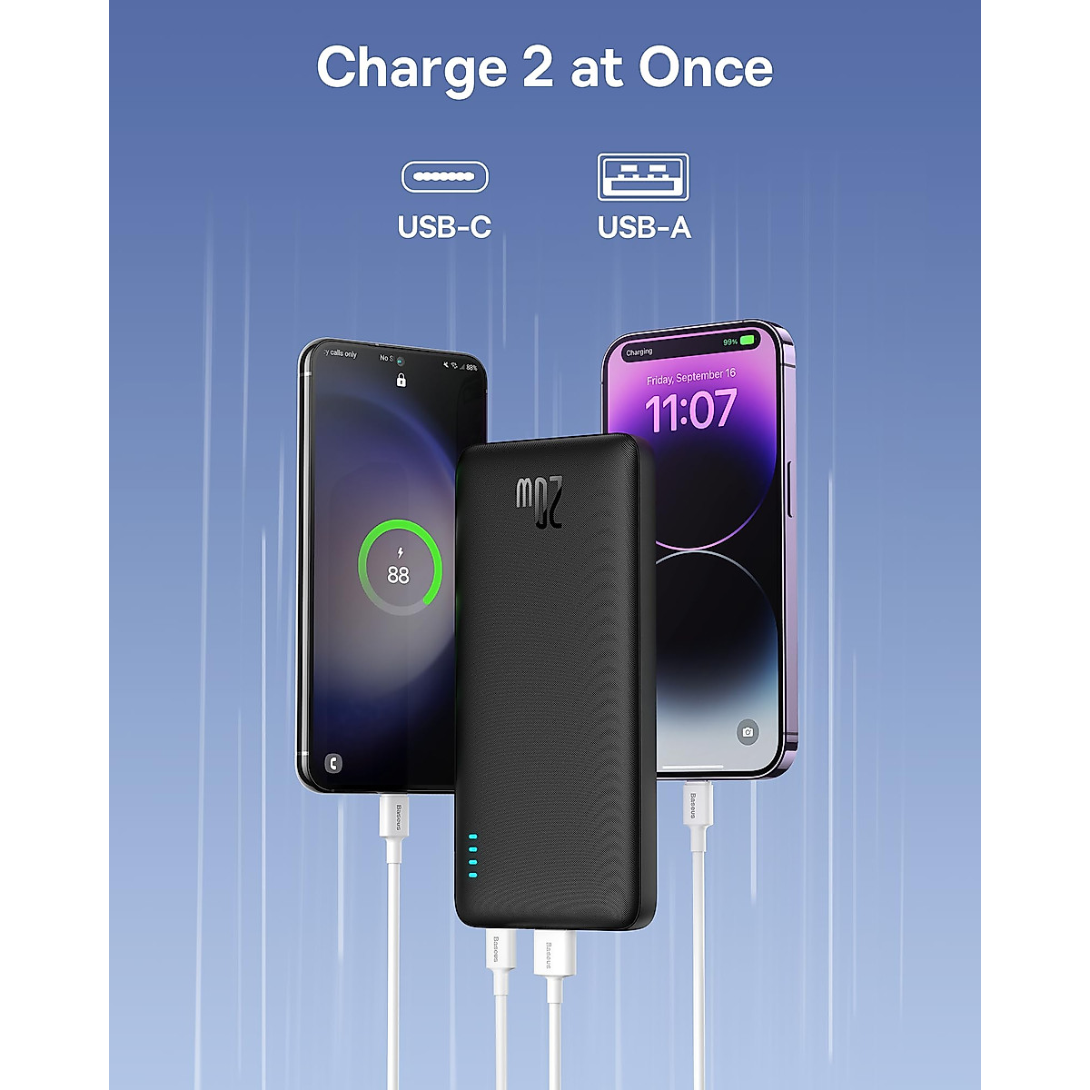 Baseus Portable Charger, 20W PD QC Power Bank Fast Charging, 10000mAh Slim Battery Pack Charger Portable with USB C in&Out for iPhone 15 14 13 12 11 Samsung S23 S22 Google LG iPad