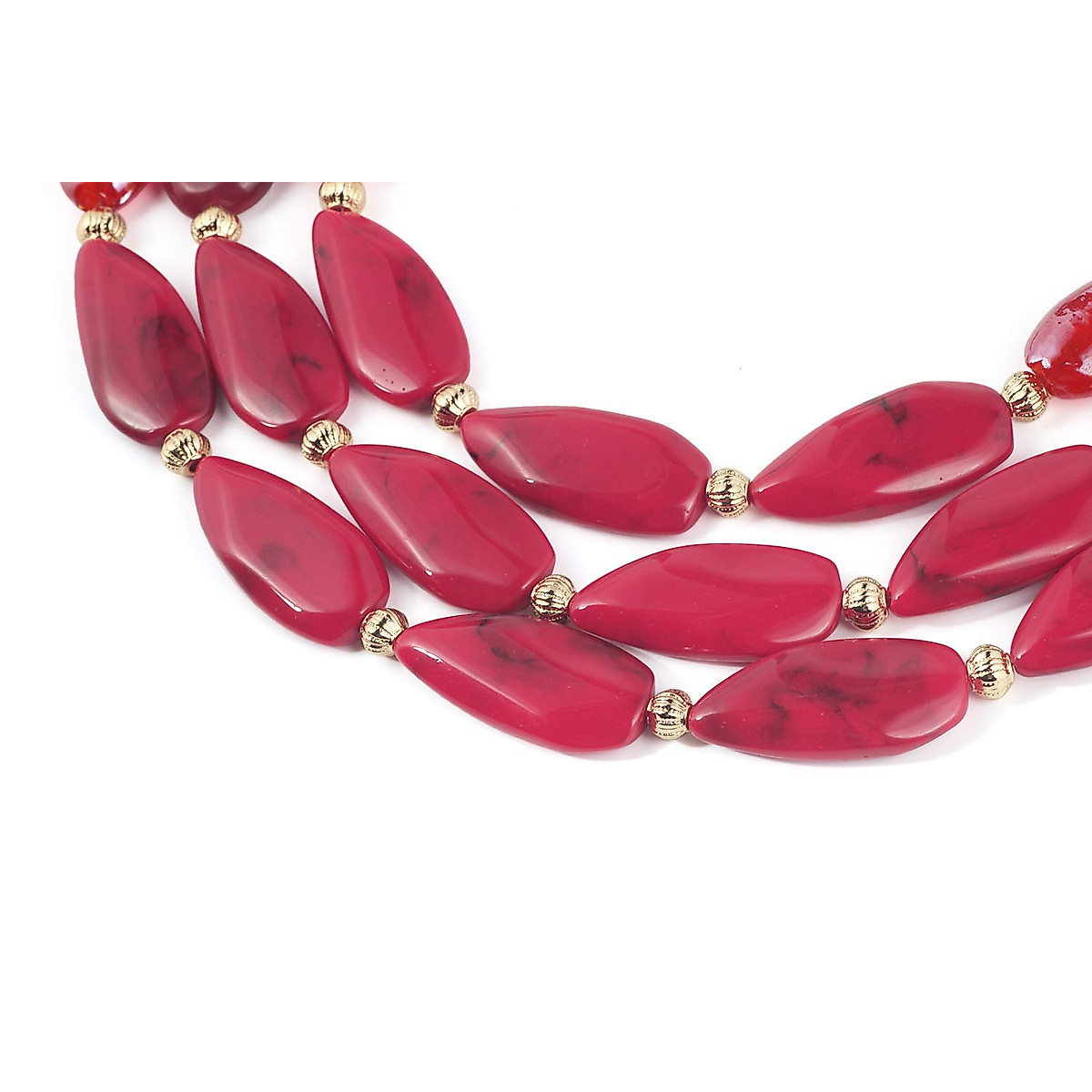 Bocar 3 Layer Beads Statement 24.5" Necklace for Women (NK-10539-Red)