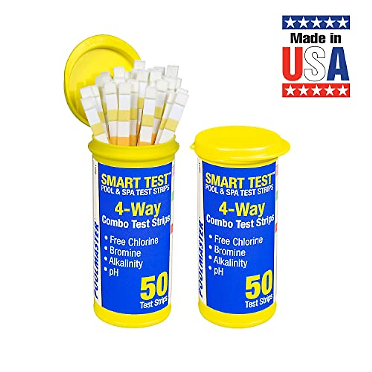 Poolmaster 22200 Smart 4-Way Swimming Pool and Spa Water Chemistry Test Strips, 100 Count, 2 Pack, Made in The USA, Yellow