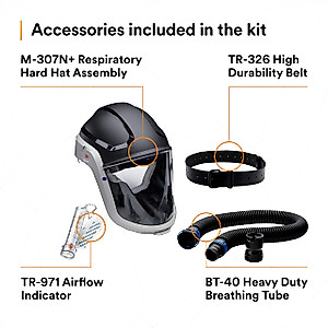 3M PAPR Respirator, Versaflo Powered Air Purifying Respirator Kit, TR-300N+ HIK, Heavy Industry, Hard Hat Assembly, All-in-One Respiratory Protection for Particulates, NIOSH Approved, Grinding