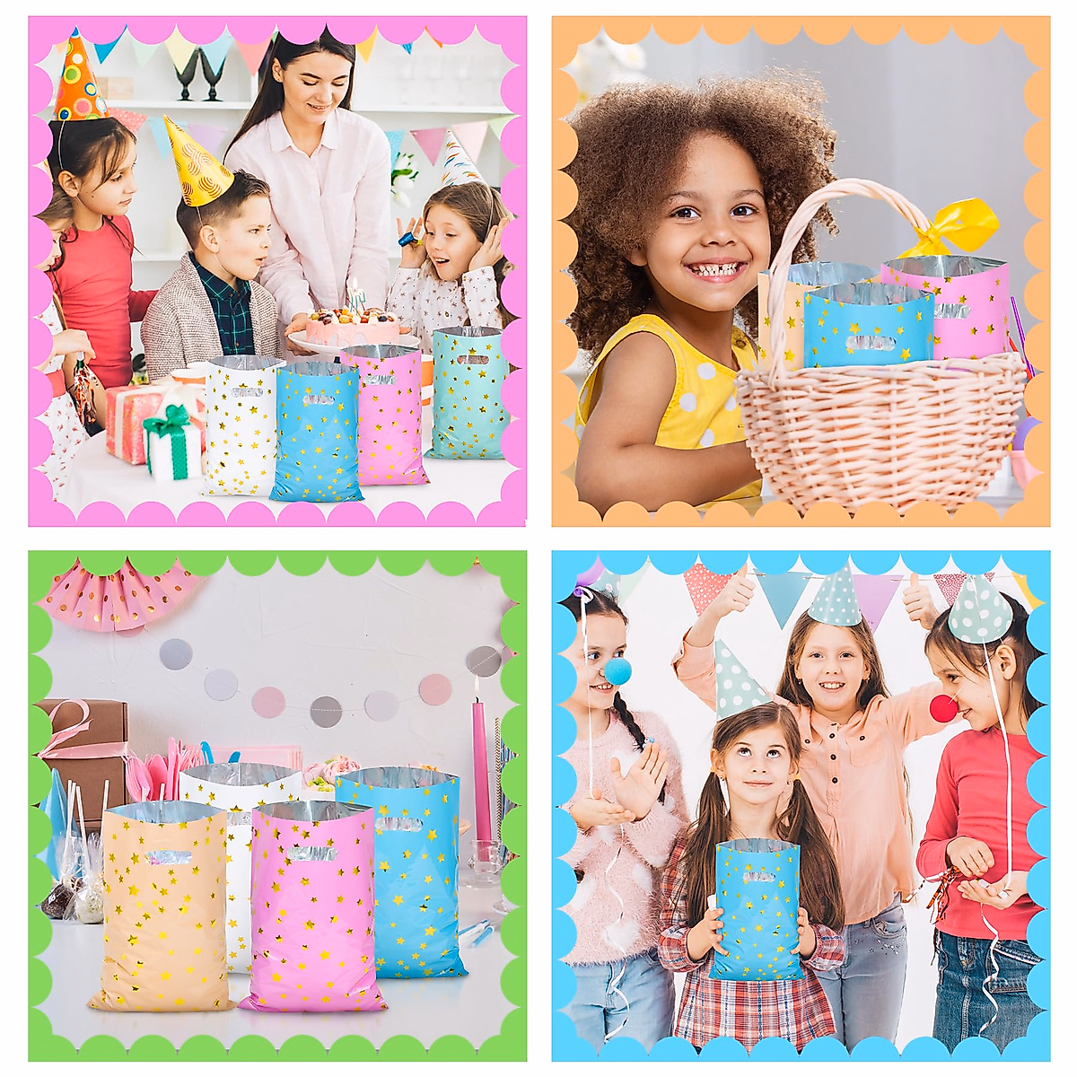 LEKOKO 50 Pcs Party Favors Bags, Cute Star Pattern Birthday Goodie Candy Bags, Plastic Party Gift Bag Bulk for Kids Birthday Baby Shower