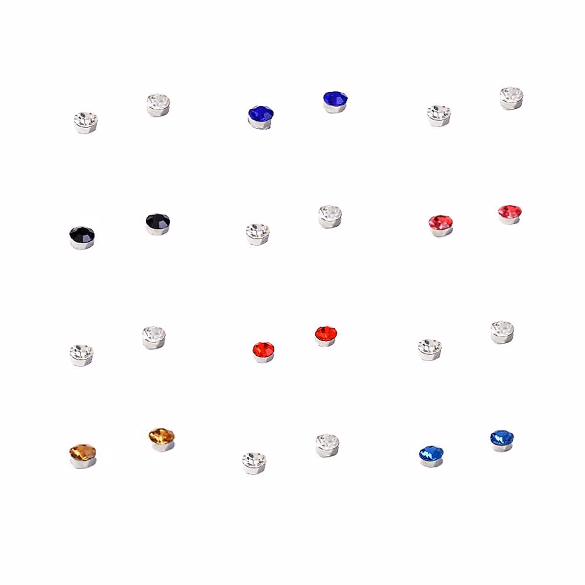 24Pcs Crystal Magnetic Stud Earrings Stainless Steel Cubic Zirconia Non Piercing Tragus Magnetic Nose Stud Fake Ear Nose Lip Ring Clip Non Piercing Jewelry for Women Men-3mm color