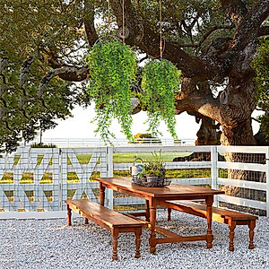 MHMJON 2Pcs 32.67 Inches Artificial Hanging Plants Outdoor UV Resistant Plastic Fake Hanging Boston Fern Vines for Wall Indoor Hanging Baskets Kitchen Home Garden Wedding Garland Decor