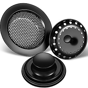 3 Pieces Kitchen Sink Stopper Strainer Garbage Disposal Plug, Stainless Steel Universal Anti-Clogging Kitchen Sink Filter Sieve Basket Strainer, Wide Rim for Kitchen Sink Drain (Black)