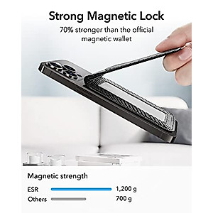 ESR Magnetic Wallet (HaloLock), Compatible with MagSafe Wallet, iPhone Wallet with Adjustable Stand for iPhone 15/14/13/12, Not for iPhone 13/12 Mini, 3 Card Holder, Vegan Leather, Black Carbon Fiber