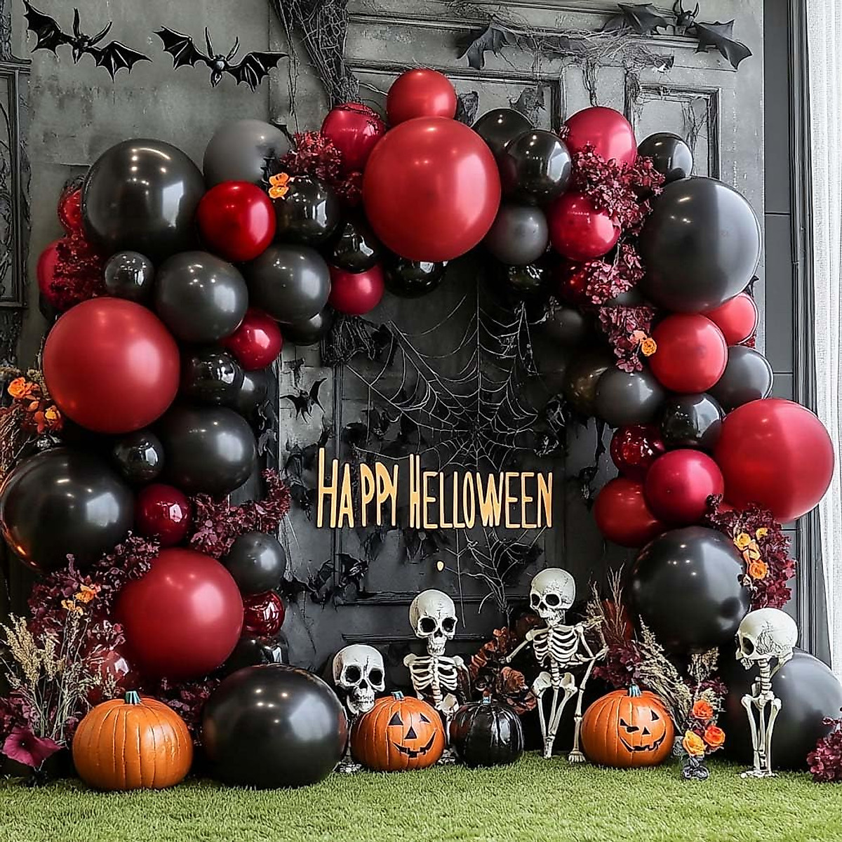 Black Red Balloons Black Burgundy Balloon Garland Metallic Black Balloon Arch Kit Thick Double Stuffed Balloons for Gothic Vampire Till Death Do Us Rip To Twenties Halloween Birthday Party Decorations