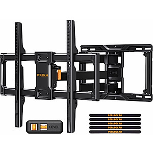 Perlegear Full Motion TV Wall Mount for Most 37-82 inch Flat Curved Screen up to 100 lbs, 12"/16" Wood Studs, TV Mount Bracket with Dual Articulating Arms, Swivel, Tool-Free Tilt, Max VESA 600x400mm