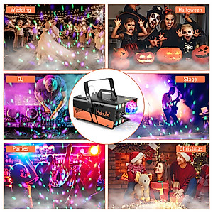 HAKUTA Fog Machine, 600W Smoke Machine with Disco Ball Light and LED RGB Lights, 2300 CFM Spray with Auto Spray Function, Great for Halloween, Christmas, Wedding, Stage Performance and Parties