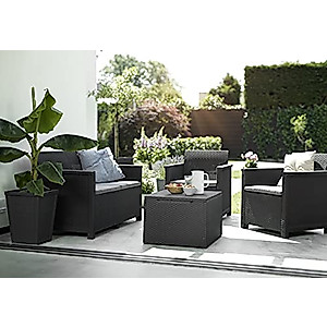 Keter Emma Corfu Coffee Storage Table Modern All Weather Outdoor Patio Garden Backyard Furniture, Grey