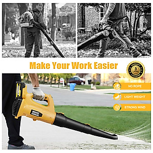 Takuoo Cordless Leaf Blower, 450CFM 150MPH 21V Electric Leaf Blower with 2 x 4.0Ah Battery and Charger, 6 Speed Portable Lightweight Small Blower for Lawn Care Sweeping Snow, Yard, Garden, Patio