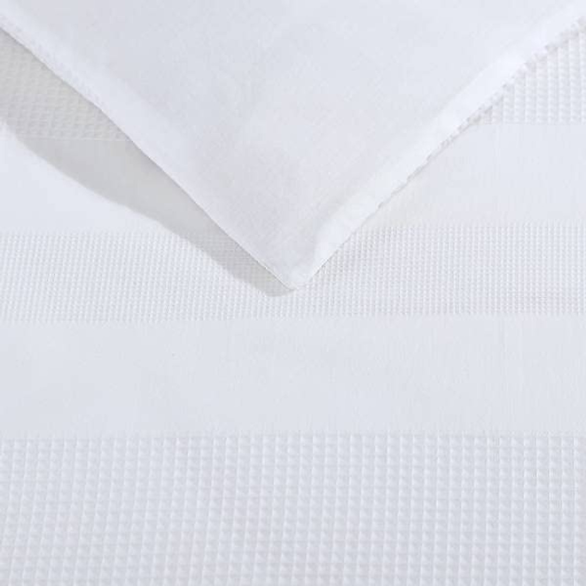 Vera Wang - King Duvet Cover Set, Luxury Cotton Bedding with Matching Shams, All Season Home Decor (Waffle Stripe White, King)