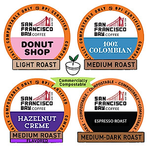 San Francisco Bay Compostable Coffee Pods - Assorted Variety Pack (80 Ct) K Cup Compatible including Keurig 2.0, Donut Shop, Colombian, Hazelnut, Espresso