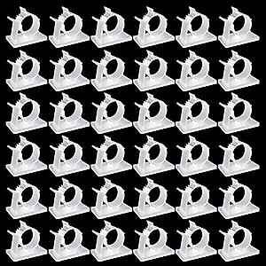 40 Pcs White Cable Clips, Viaky Under Desk Cable Organizer Adjustable Wire Clamps Strong Self Adhesive Cord Organizer Holders Small Wire Management Flat Mount No Tools for Wall, Desk, Outdoor, Indoor