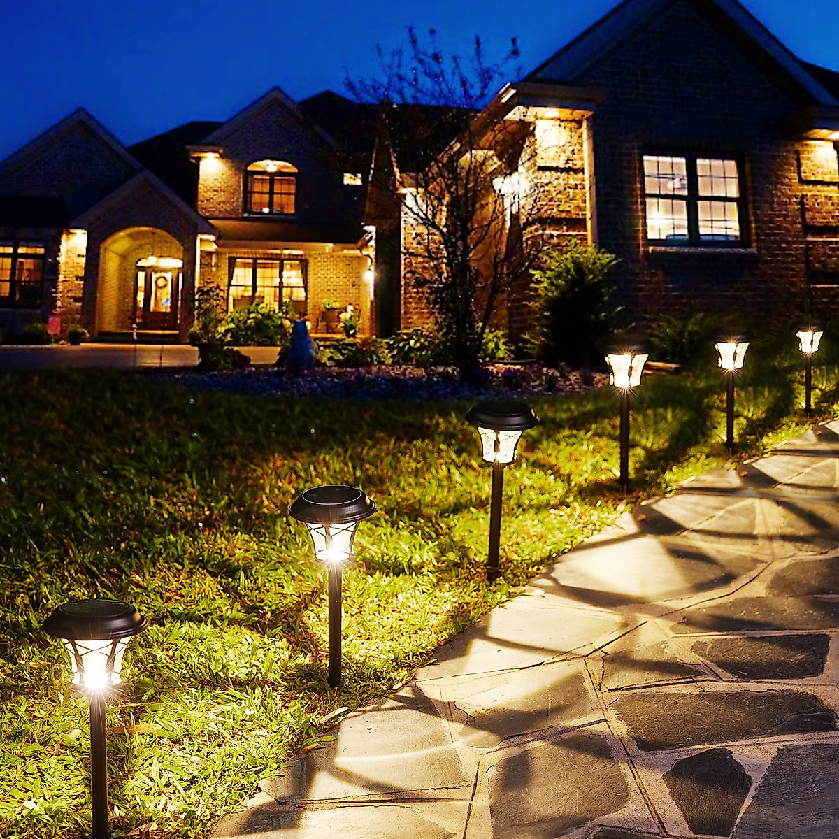 Solar Pathway Lights Outdoor Waterproof - 6 Pack Super Bright Glass Solar Lights, Auto On/Off Stainless Steel Landscape Path Lights Solar Powered for Garden Yard Lawn Path Driveway, Warm White, Black