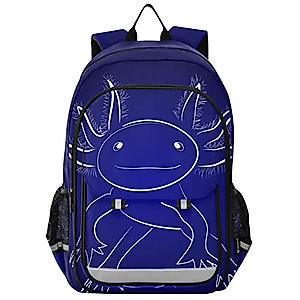 Glaphy Funny Axolotl Purple Backpack Lightweight Laptop Backpack School Bag Student Travel Daypack with Reflective Stripes